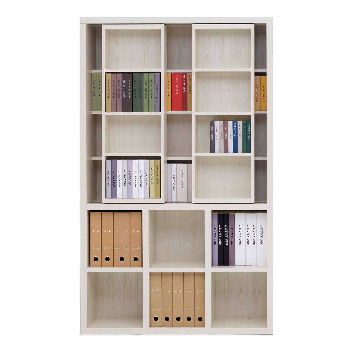 スライド書棚 ハイタイプ 上下回転設置 日本製 約幅110cm （ 本棚 ブックシェルフ ラック 棚 スライド 収納 完成品 書棚 家具 A4 壁面収納 大容量 可動棚 シンプル ...