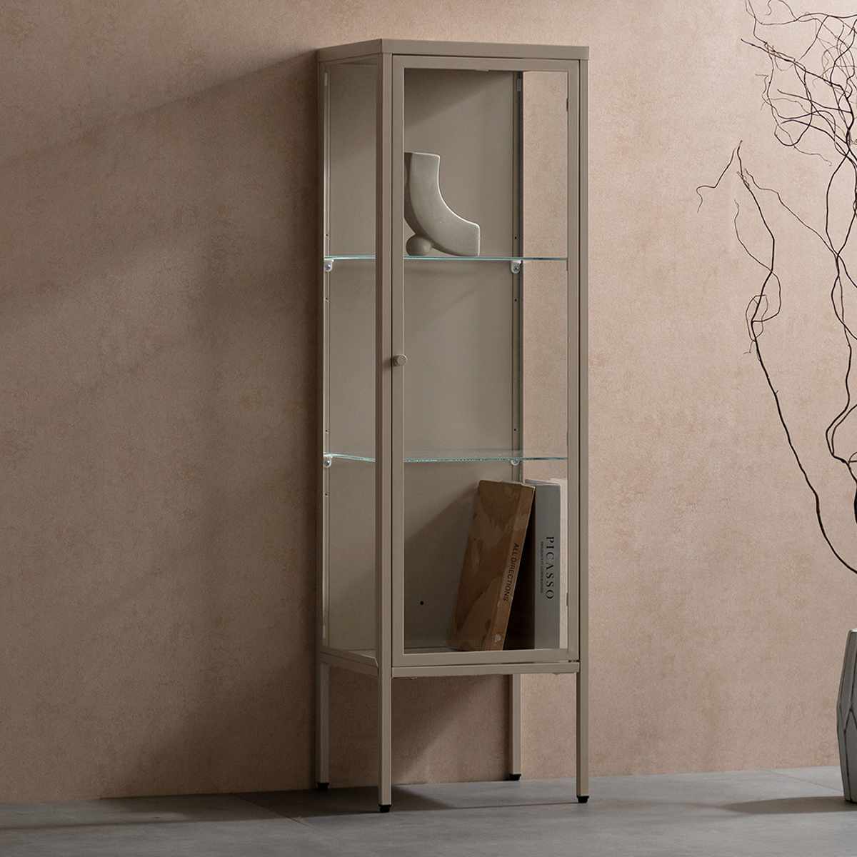 ディスプレイラック 幅34cm Muun スリム 可動棚 スチール ガラス扉 （ キャビネット 扉 観音開き 両開き 本棚 ムーン スチールラック ディスプレイ 飾り棚 キッチン リビング ...