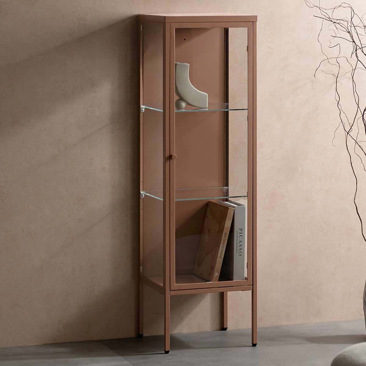 ディスプレイラック 幅34cm Muun スリム 可動棚 スチール ガラス扉 （ キャビネット 扉 観音開き 両開き 本棚 ムーン スチールラック ディスプレイ 飾り棚 キッチン リビング ...