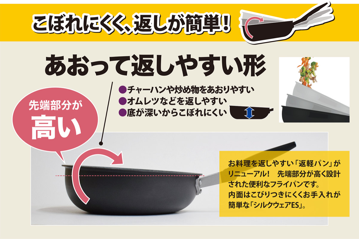 フライパン 22cm 深型 ガス火専用 復刻返軽パン 日本製 UMIC （ ユミック 深型フライパン 炒め鍋 いため鍋 フッ素加工 軽い 片手鍋 22センチ フッ素コーティング アルミ製 深い ...