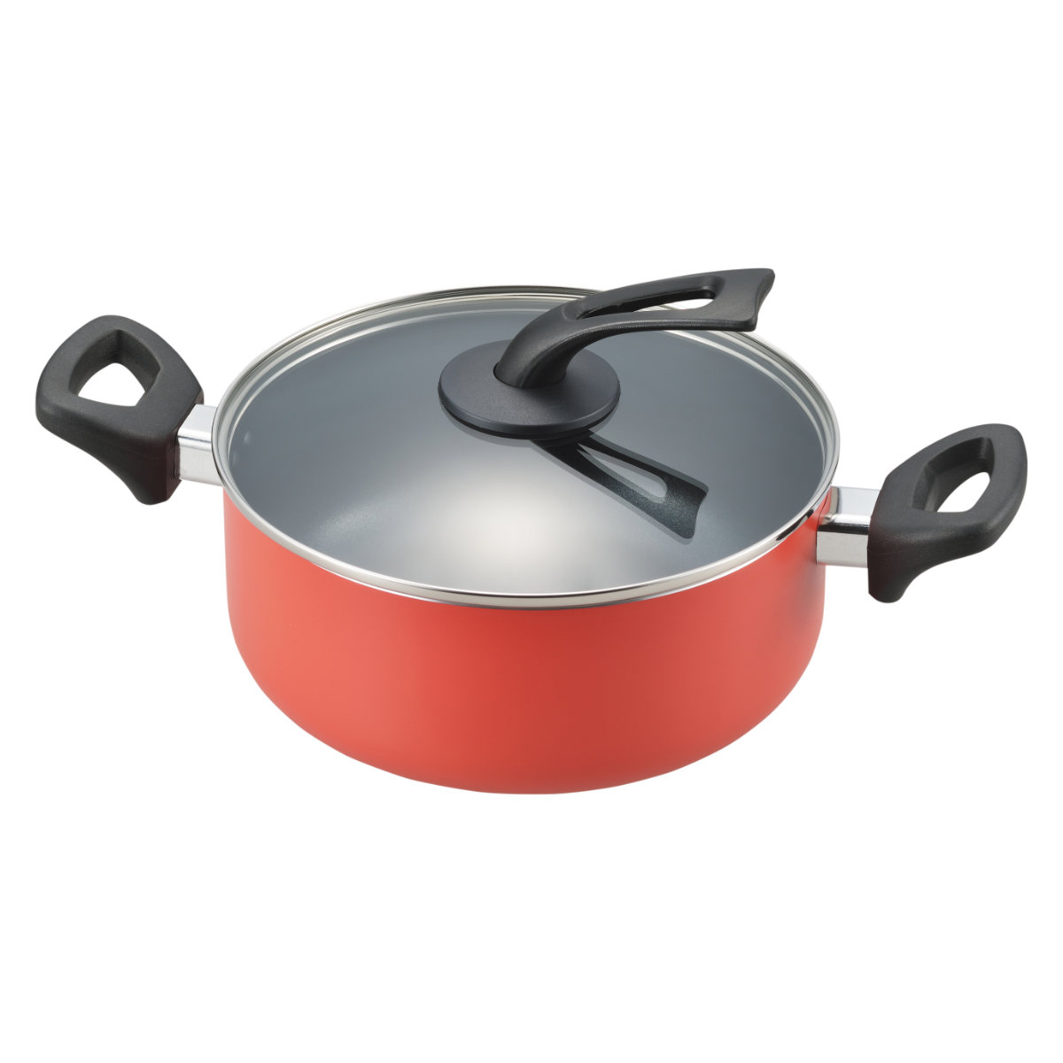 dショッピング |両手鍋 22cm IH対応 エステル フッ素樹脂加工 （ ガス火 IH 対応 両手なべ アルミ製片手鍋 調理鍋 ガラス蓋付き 22センチ 焦げ付きにくい 炒め鍋 鍋 なべ ...